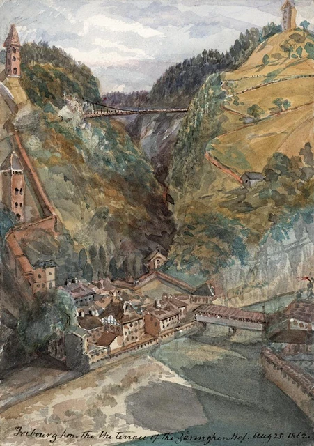 HANNAH SARAH TURNER BRIGHTWEN Watercolour Painting FRIBOURG SWITZERLAND ...