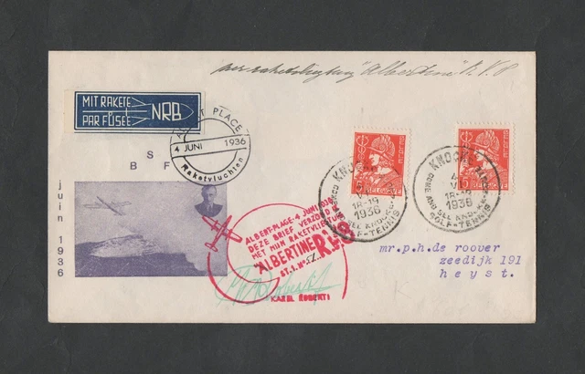 BELGIUM LETTER ROCKET Mail - Albertine R.V.8 (Exploded) - 1936 £34.33 ...