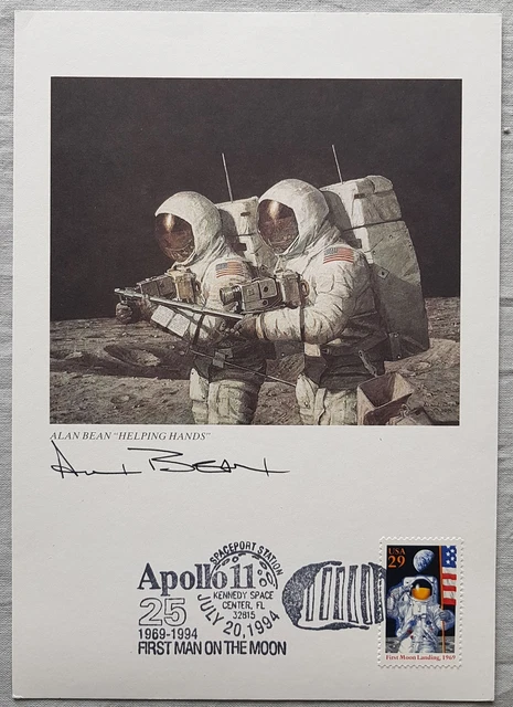 AUTOGRAPHE APOLLO 11 Alan Bean Helping Hands Premier Man Sur The Moon ...