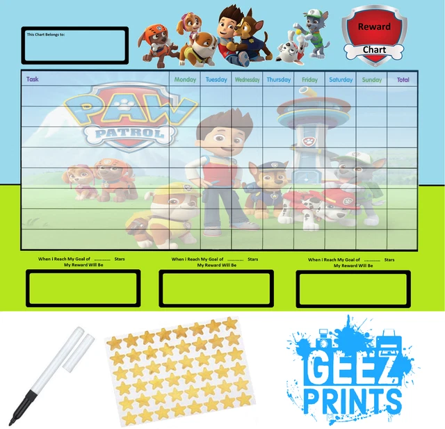 PAW PATROL REWARD Behaviour Chart Free Pen & Stickers, Free P&P! £4.39 ...