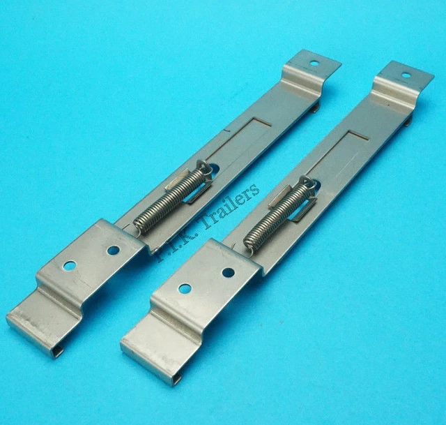 2 X SQUARE Stainless Steel Number Plate Spring Bracket Clips Trailer ...