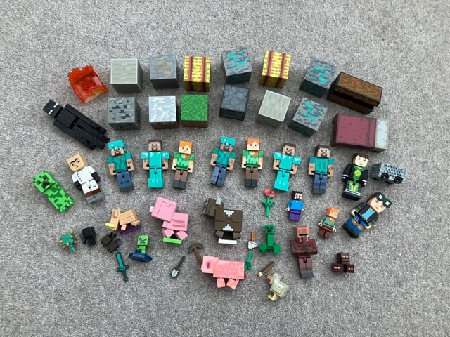 MINECRAFT CREEPER COW Pig Duck Cubes Steve Alex Figures Animals Bundle ...