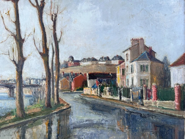 TABLEAU & PEINTURE HST Huile sur Toile Pontoise CH. Pollaci Antique ...