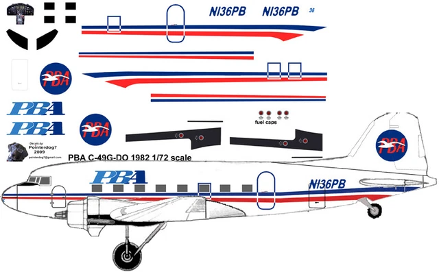 PBA FINAL LIVERY Douglas DC-3 Pointerdog7 decals for Testors Italeri 1/ ...