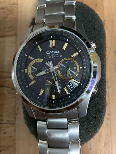 CASIO LINEAGE MENS Watch Radio Solar Chronograph Titanium Multi-band ...