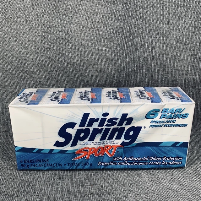 VINTAGE IRISH SPRING Sport Antibacterial Odour Protection Soap 90g each ...