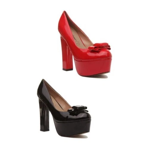 FEMMES TRÈS HAUT Talon Bloc Escarpin En Rouge ou Noir Taille UK 3 - 8 ...