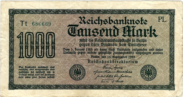 REICHSBANKNOTE 1000 MARK 1922 Berlin Reichsbank DEU-84g Ro.75g P-76e(3 ...