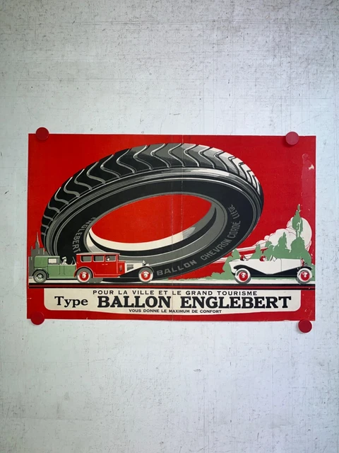 RARE AFFICHE ANCIENNE pneu Englebert voiture 1920 Belgique liege EUR ...