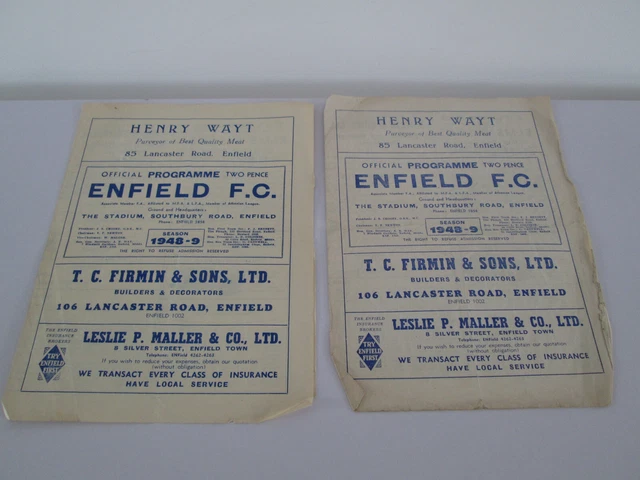 VINTAGE 1940S ENFIELD FC FOOTBALL CLUB PROGRAMS V TOOTING MITCHUM ...