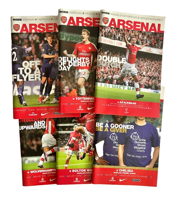 6 X ARSENAL Home Programmes - Season 2009-10 - All listed & pictured £2 ...