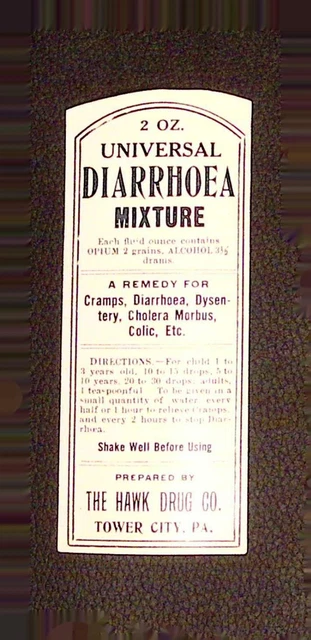 UNIVERSAL DIARRHEA MIXTURE Diarrhoea Label The Hawk Drug Co Tower City ...
