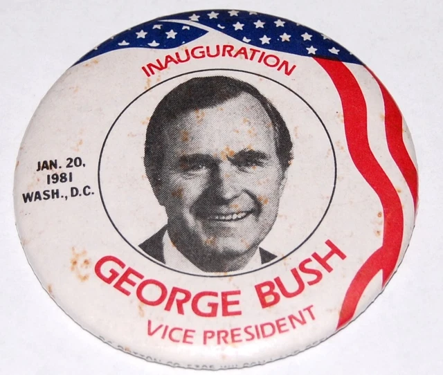 1981 GEORGE HW BUSH INAUGURATION Ronald Reagan pin pinback button vice ...