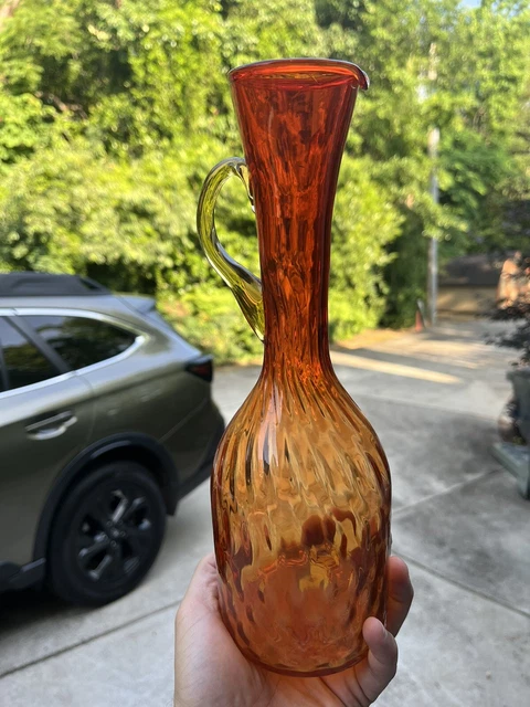 BLENKO AMBERINA PITCHER Attached Handle Made in USA 12" Rare Shape $59. ...