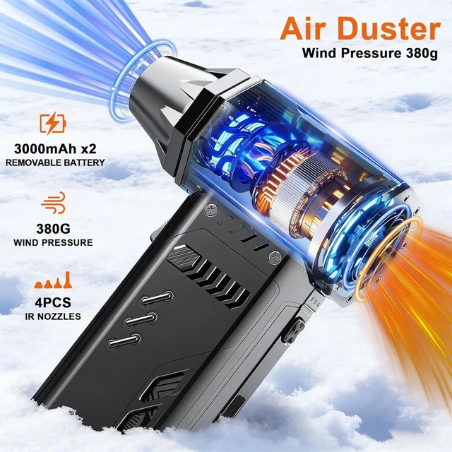 AIR DUSTER -250000RPM- Snow Blower, Replaceable Batteries 2pcs,Long ...