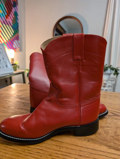 JUSTIN MENS CLASSIC Roper Boots Red Kipskin Leather Western USA SZ 4.5 ...