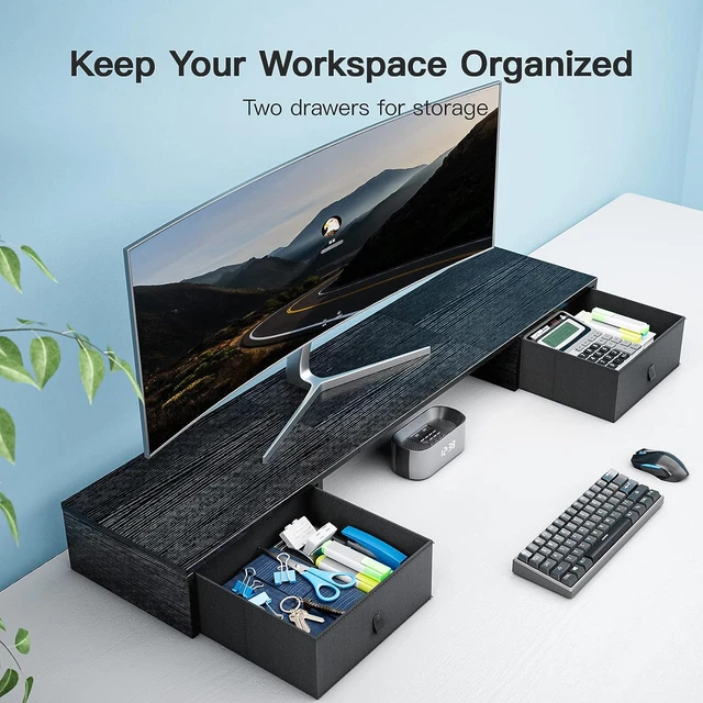 DUAL MONITOR STAND with 2 Drawers , Monitor Riser for 2 Monitors, Extra ...