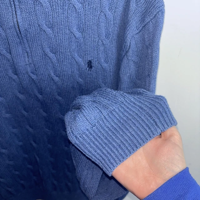 POLO RALPH LAUREN Cable Knit Quarter Zip Jumper – Blue £30.86 - PicClick UK