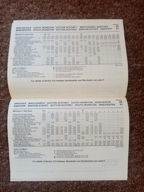 HAMPSHIRE BUS 1989 Bus Timetable & Route Map - Winchester Area Services ...