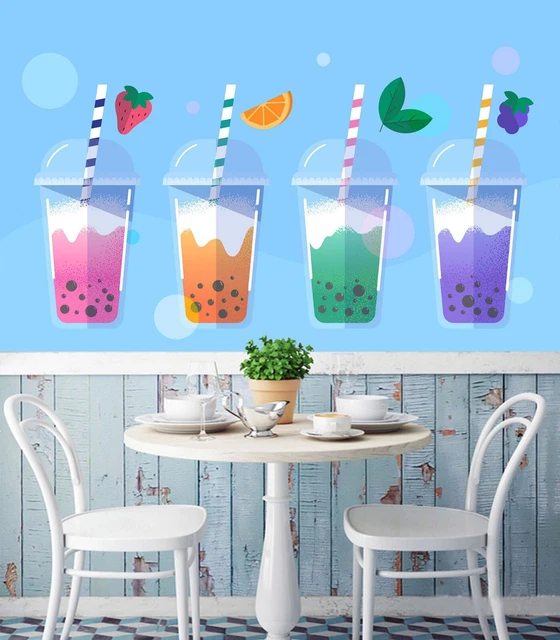 3D BUBBLE TEA L214 Pearl Tea Milk Tea Shop Wallpaper Wall Mural Self ...