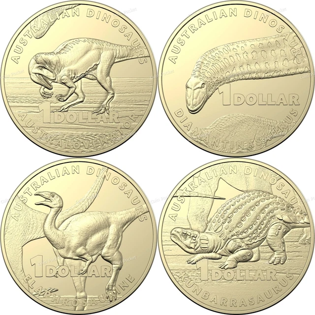 AUSTRALIAN DINOSAURS SET of 4 One Dollar 2022 Rare Coins Dino $1 ...