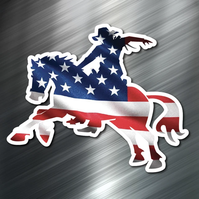 (1) AMERICAN FLAG Cowboy Vinyl Decal Sticker Car United States Horse ...