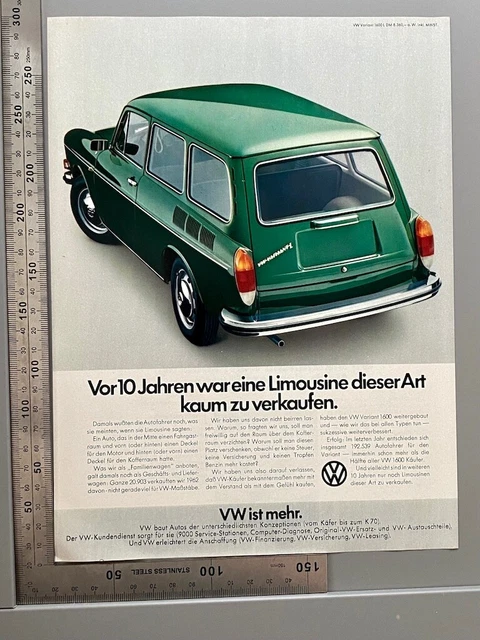 VW VARIANT 1600 Volkswagen Oldtimer Original Vintage Advert Werbung ...