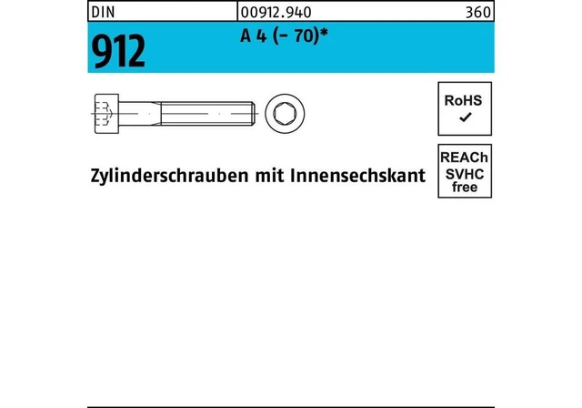 REYHER ZYLINDERSCHRAUBE DIN 912 m.Innensechskant M 16 x 300 A 4 (- 70) EUR 10,69 - PicClick DE