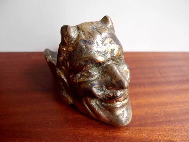 HEAVY DEVIL SATAN face Satyr Ashtray Vase Casket Metal statue Urn ...