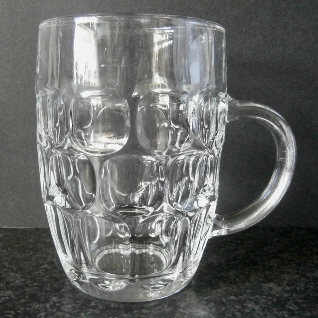 LARGE VINTAGE CLEAR GLASS DIMPLED BEER MUG Holds 600ml $15.00 - PicClick AU