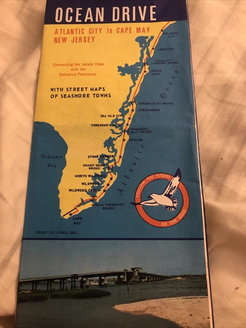 MAP OF THE Ocean Drive Atlantic City to Cape May New Jersey Vtg Map NJ ...