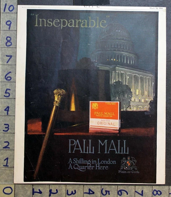 1918 PALL MALL Cigarette Tabac Fumée Londres Washington Dc Capitol Ad ...