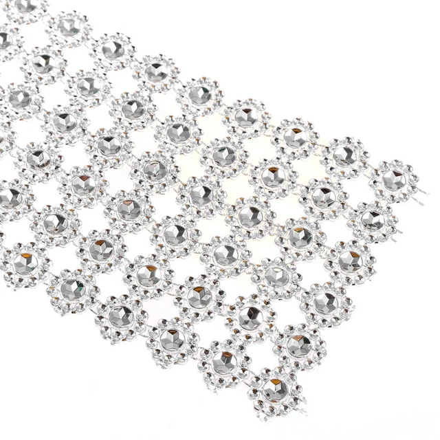 3 YARD FLOWER Shape Mesh Wrap Roll Faux Rhinestone Crystal Ribbon for ...
