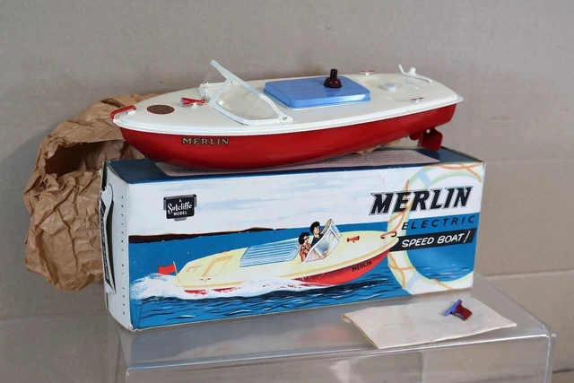 SUTCLIFFE ELECTRIC MERLIN SPEED BOAT MODEL RED HULL UNUSED BOXED og £99 ...