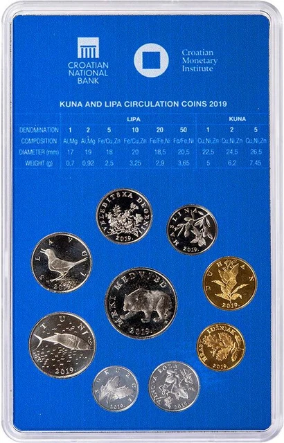 CROATIA OFFICIAL COIN Set Kuna and Lipa 2019. UNC Numismatic coin set ...
