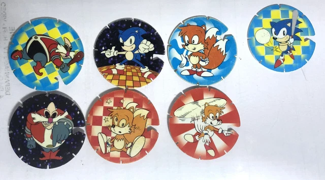 LOT DE 7 POG Sonic Tails Eggman BN Troc's Fluo SEGA 1992 POG'S POGS ...