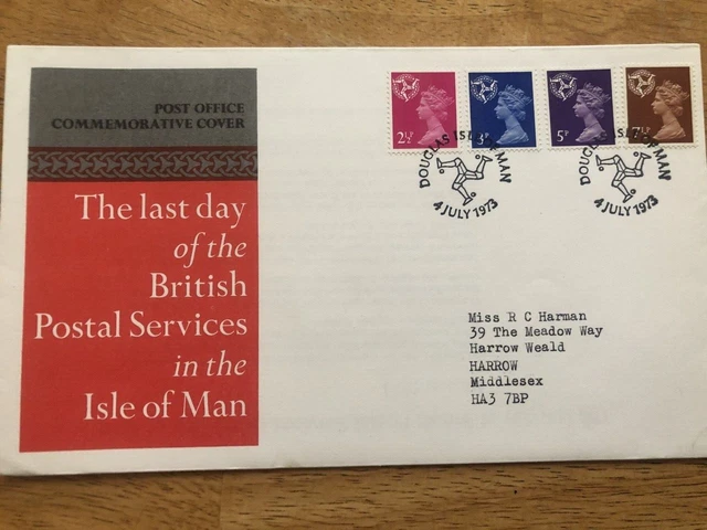 GB ISLE OF Man Wessex FDC 7.5p 5p 3p 2.5p Definitive 1973 (60677) First ...