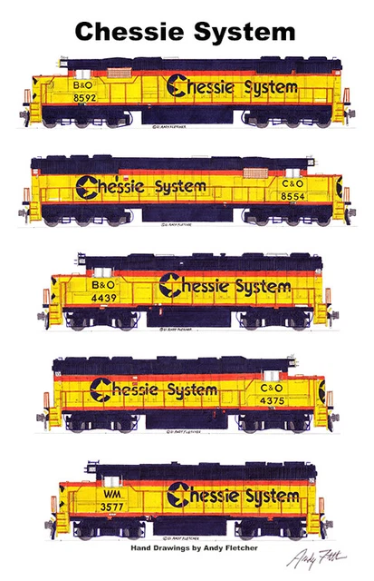 CHESSIE SYSTEM LOCOMOTIVES #2 11"x17" Poster by Andy Fletcher signed ...