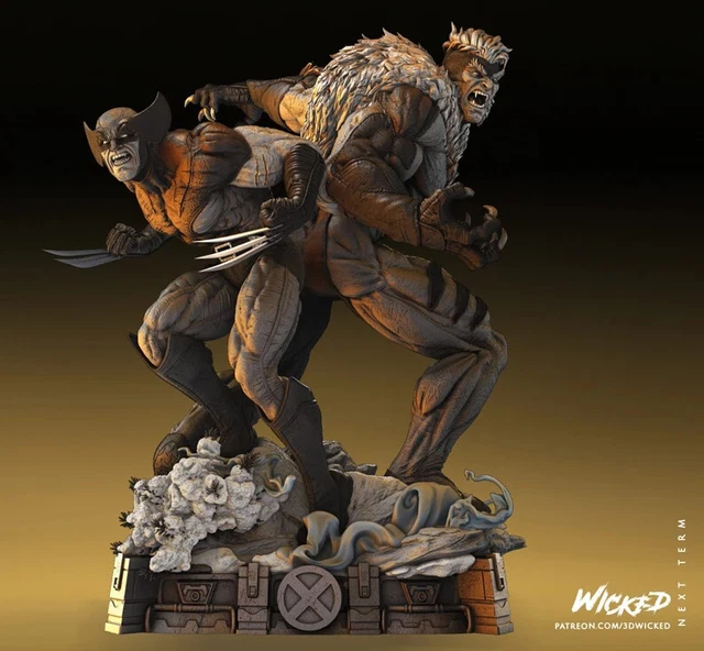 WOLVERINE E SABERTOOTH DIORAMA ONE PIECE Kit resina 3D 1:8! UNPAINTED ...