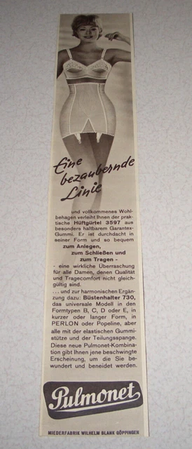 1963 ORIG. REKLAME Werbung Mieder Dessous Pulmonet Hüfthalter Strapse ...