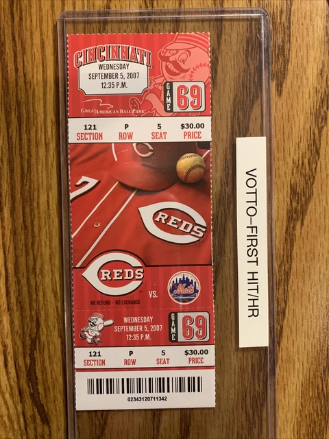 2007 CINCINNATI REDS Joey Votto First Hit Home Run HR Season Ticket ...