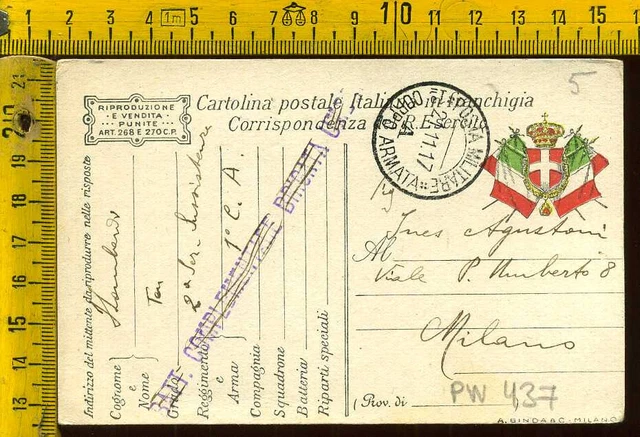 PRIMA GUERRA FRANCHIGIA Posta Militare 1 Armata x Milano pw 437 EUR 3,49 - PicClick FR