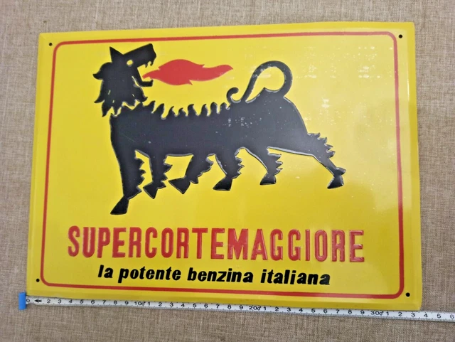 TABELLA IN LATTA pubblicitaria Benzina Supercortemaggiore vintage repro ...