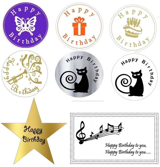 HAPPY BIRTHDAY ENVELOPE seals Designer Stickers Labels Birthday silver ...