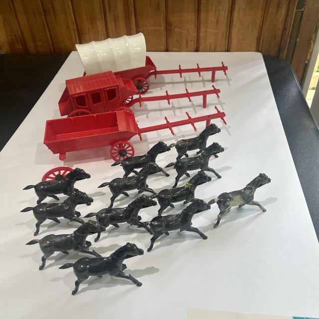 VINTAGE 1950S REL Western Playset Figures Horses Wagons Carriage Lot ...