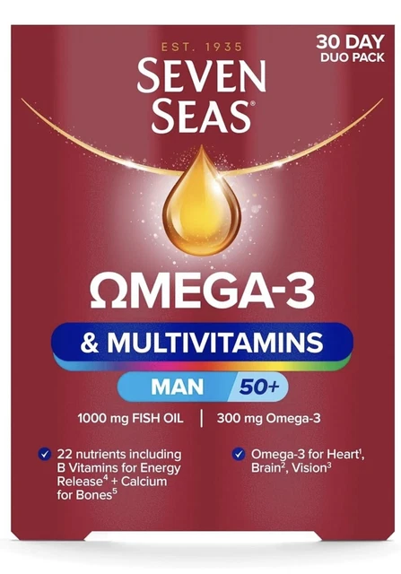 SEVEN SEAS OMEGA-3 & Multivitamins Man 50+ 30 Day Duo 30 Capsules & 30 ...