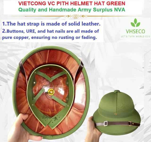 VIETCONG VC PITH HELMET HAT GREEN Quality and Handmade Army Surplus NVA ...