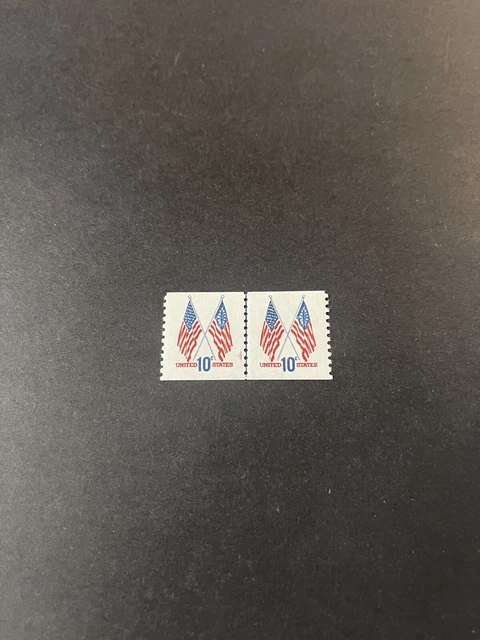 CROSSED FLAGS, 10¢ coil stamps, Blue Full Line Pair, Scott# 1519, MNH ...