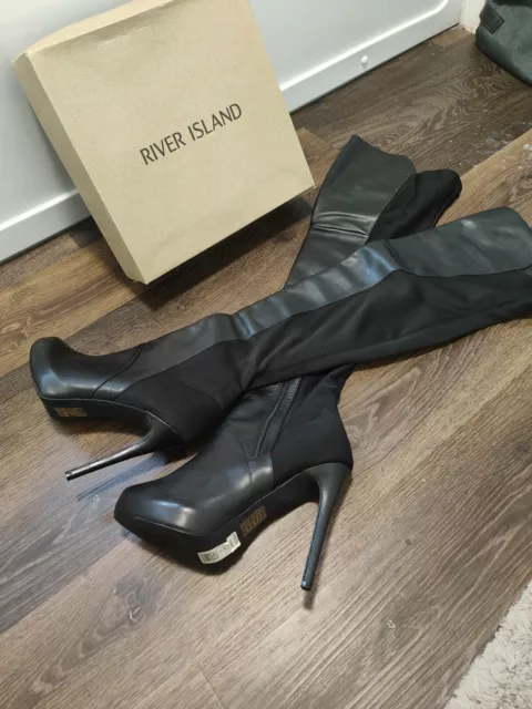 River Island Sexy Leather Over The Knee Stiletto Boots With Hidden