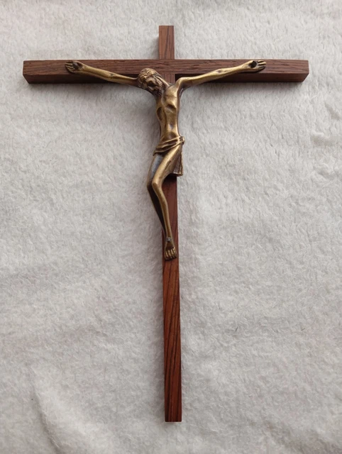 ANCIEN CRUCIFIX CHRIST en bronze signé Mermet et bois (20 cm) EUR 20,00 ...